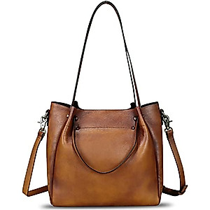 Genuine Leather Handbags for Women Satchel Purses Vintage Handmade Shoulder Bag Top Handle Handbag Totes (Brown)