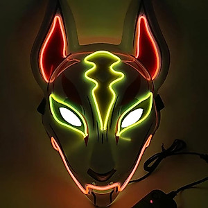 GLDYTIMES Fox Mask Light Up Drift Masks Wolf LED Colour Cosplay Glowing Decorations Masks Gift Costume Child Adult Festival Party Mask