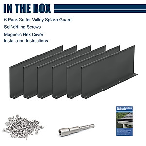 Pearwow Gutter Valley Splash Guard,Aluminum Rain Diverter Roofing Gutter Splash Guards for Valley,Corner or Straight,10 Inch Each (6 Pcs Black)