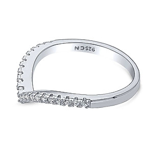 BERRICLE Sterling Silver Wishbone Wedding Rings Cubic Zirconia CZ Curved Half Eternity Ring for Women, Rhodium Plated Size 9.5