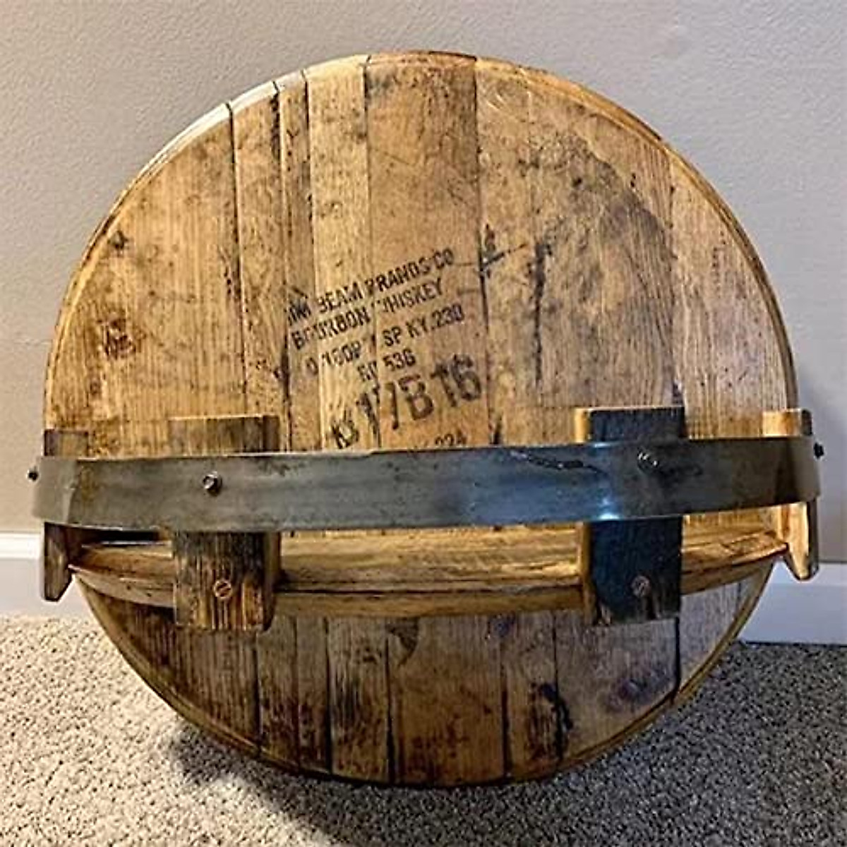 Whiskey Barrel Shelf Hand Crafted Liquor Bottle Display Vintage Round Wine Shelf Wooden Wall Mounted Wine Rack 7 Wine Bottle Round Shelf Wall Display Decoration for Home Bar Kitchen Cabinet