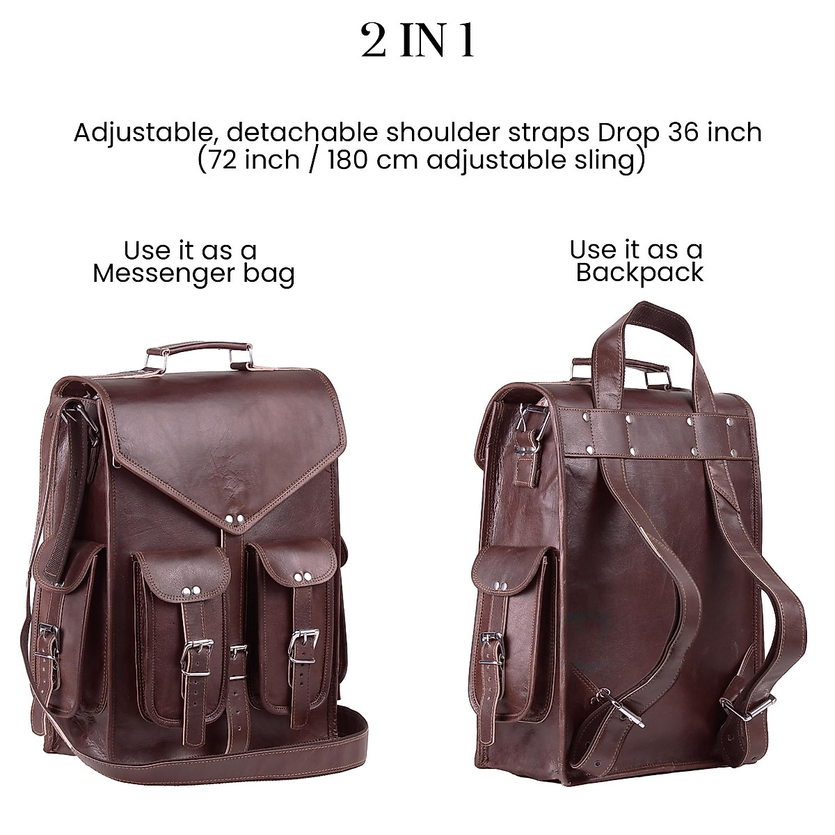 Handmade World Brown Vintage Leather Backpack Laptop Messenger Bag Rucksack Sling for Men Women (12" x 16")