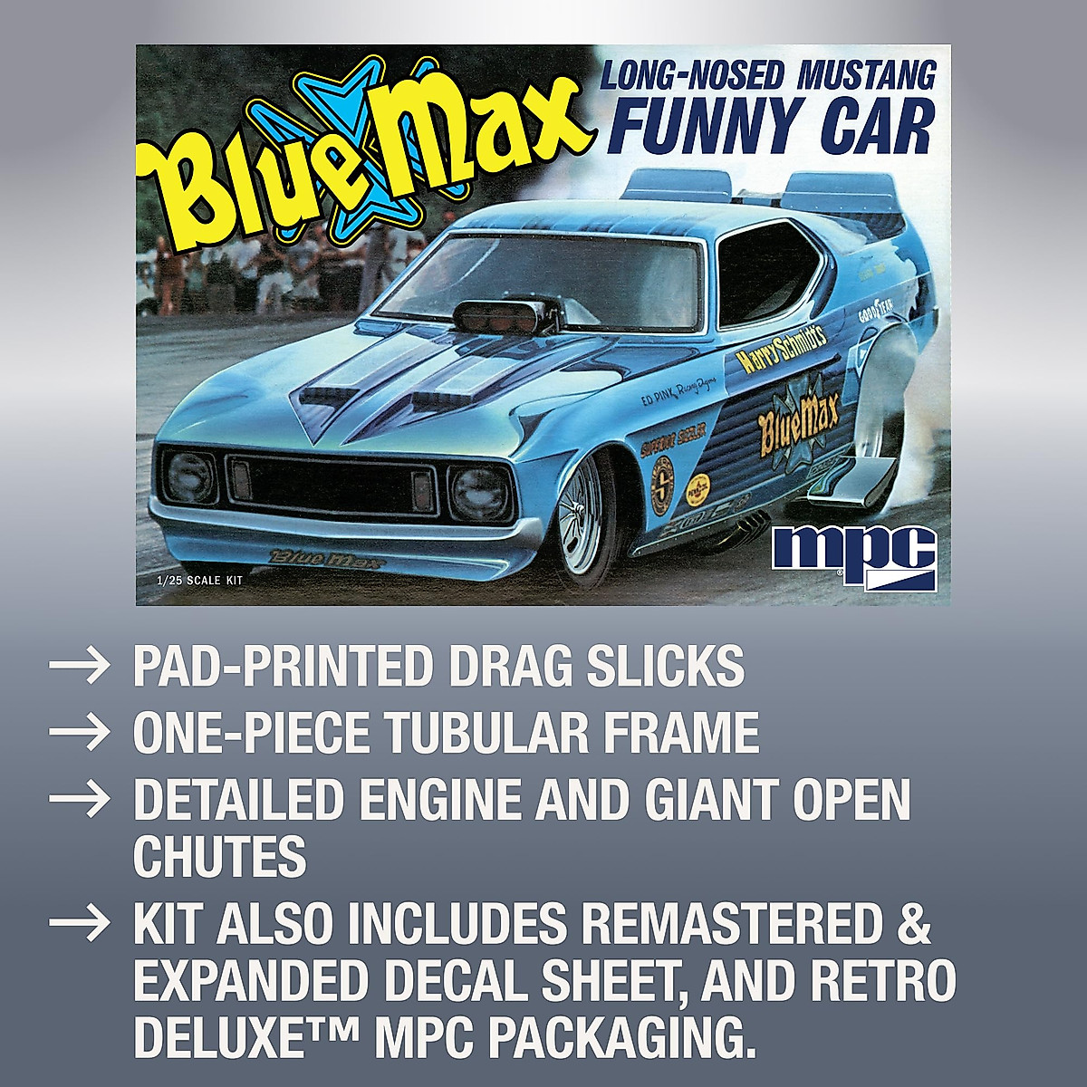 MPC Blue Max Long Nose Mustang Funny Car 1:25 Scale Model Kit