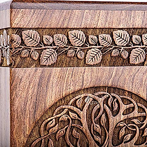 INTAJ Handmade Rosewood Urn for Human Ashes - Adult Tree of Life Wooden Urns Hand-Crafted - Celtic Funeral Cremation Urn for Dogs Engraved (Rosewood, Large - 11.25Hx6.25W (250 Cu/in))