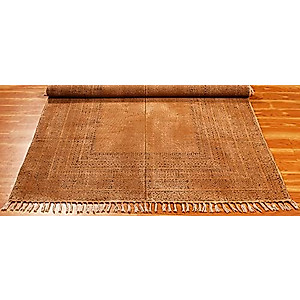 Bohemian Cotton Rug Hand Block Printed Handmade Tassels Throw Rugs Hand Woven Door Mat Floor Rug Indoor Area Rugs for Laundry Room Living Room Bathroom Lounge