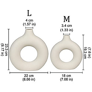 White Ceramic Vase, Modern Vase for Minimalist Decor, Hollow Round Matte Pampas Flower Vases for Boho Home Wedding Party Room Dinner Table Shelf Decor (2pcs)