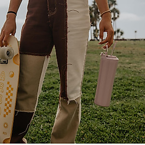 BOTTLE BOTTLE Insulated Water Bottle Coffee Tumblers with Dual-use Lid and Straw Double Walled Iced Travel Coffee Mug for Woman and Man 24oz Stainless Steel Tumbler with Handle（Light Purple）