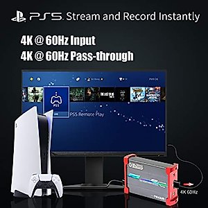 TreasLin Capture Card 4K 60FPS Game USB3.0 Capture, Video HDMI Cool Capture Card Live Streaming Share for PS5 PS4 Switch Wii U DSLR Xbox on OBS, Windows, Mac, Zero Latency HDMI Pass-through