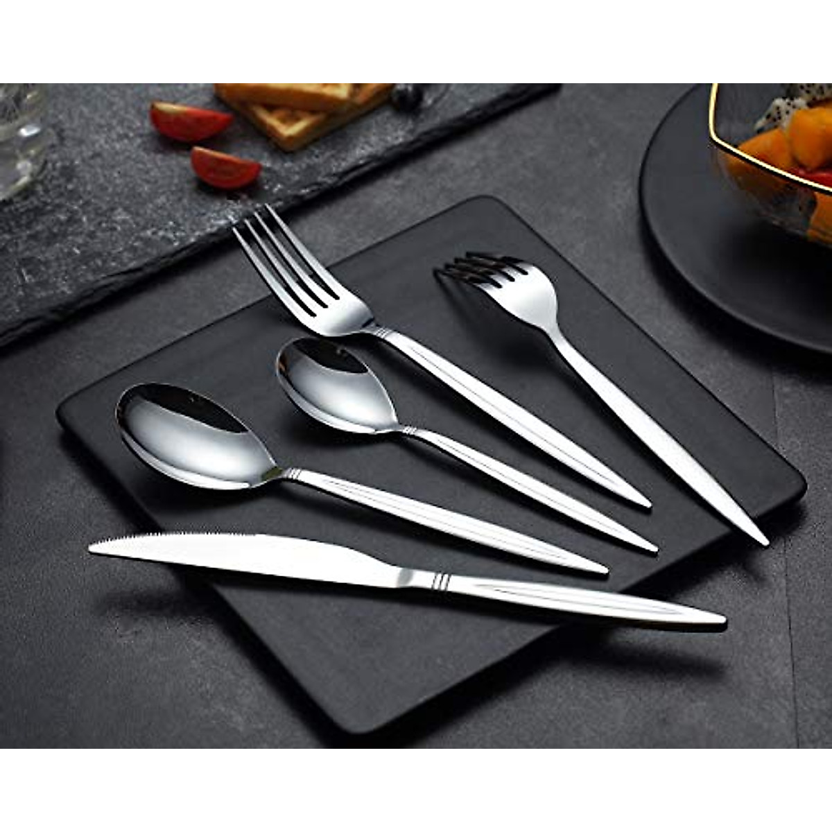 HOMQUEN Flatware Set 40 Pieces, Stainless Steel Silverware Set, Utensils Service for 8, Cutlery Set, Spoons and Forks Sets Dishwasher Safe (Mirror Polish)