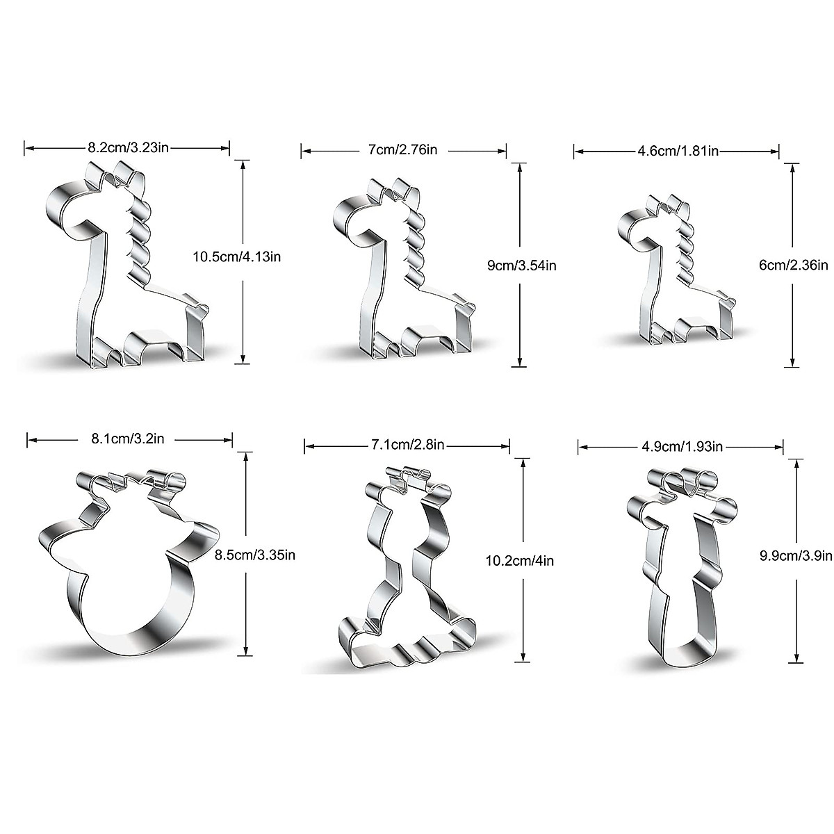 Giraffe Cookie Cutters Set 4 Inch - 6 Pieces Mother and Baby DIY Stainless Steel Metal Biscuit Mold with Sitting Baby Giraffe, Giraffe Face and Head Shapes Cutter for Baby Shower, Birthday Party