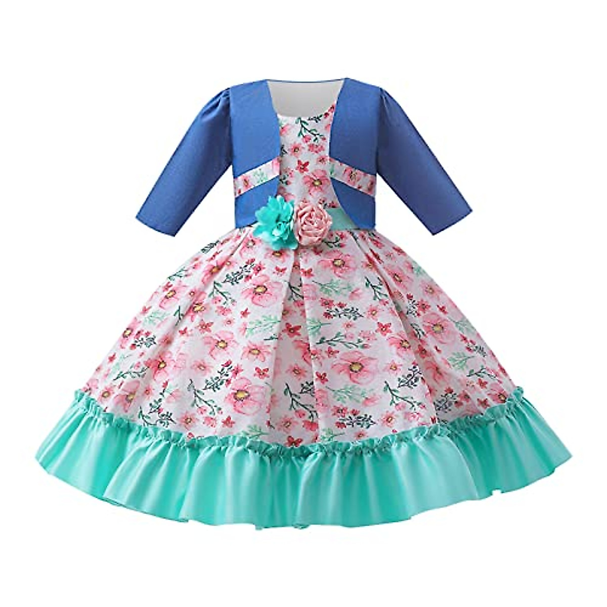 Ikevan 4 to 13Years Children Cute Sundress 2023 Children's Clothing Girl's Dress Two Piece Printing Skirt (Green, 8-9Years)