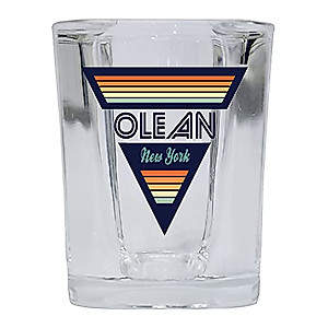 R and R Imports Olean New York 2 Ounce Square Base Liquor Shot Glass Retro Design