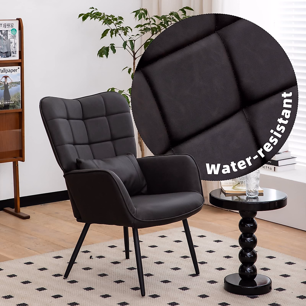 MFFM Leather Armchair, Modern Accent Chair High Back, Living Room Chairs with Metal Legs and Soft Padded, Sofa Chairs for Home Office,Bedroom,Dining Room