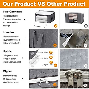 Clothes Storage Bags - Large Capacity Blanket Coats, T-shirts and Comforter Storage Bags, 3 pack Organizer Foldable Storage Cubes and Closet Clothes Storage Bins, with Reinforced Handles and Clear Window