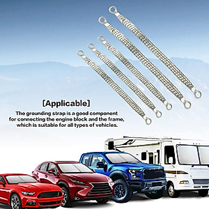 Universal Flat Braided Copper Ground Strap,Professional Vehicle Grounding Cable Straps with Terminals Plugs,Tinplate Silver Color Automotive Engine Copper Ground Strap for Most Cars