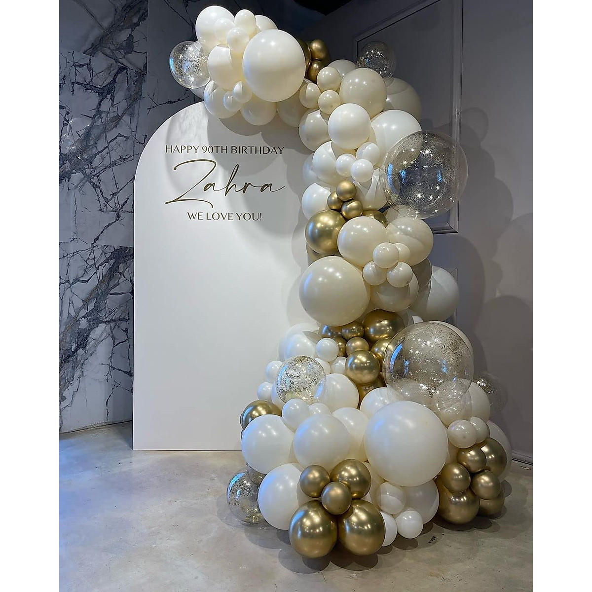 Black White Balloon Garland Kit Kelfara 120Pcs Different Sizes 12/10/5 inch Matte Black White and Metallic Silver Confetti Latex Balloons for Wedding Birthday Party Accessory Arch Decoration