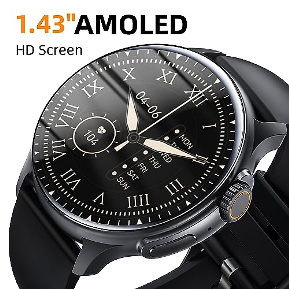 Smart Watch for Men Answer Make Call AMOLED Always-on Display Smartwatch for Android and iOS Phones 100+ Sports Modes Fitness Activity Tracking Heart Rate Blood Oxygen Sleep Monitor Pedometer