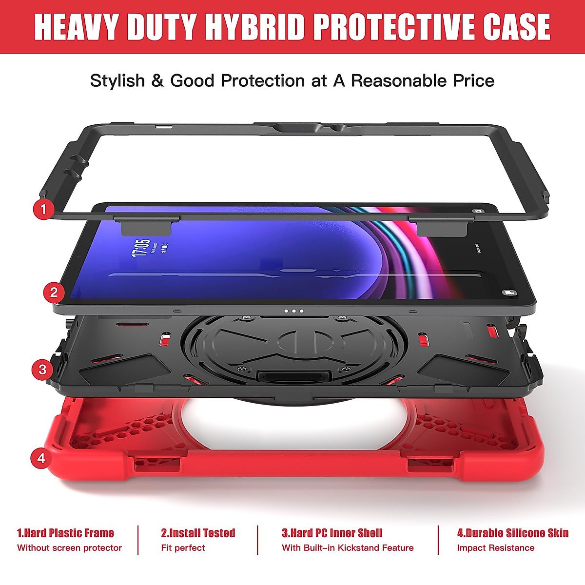 SLLMYYX Case for Samsung Galaxy Tab S8 11 inch 2022 Released SM-X700, 360 Degree Swivel Kickstand Hand Shoulder Strap Shockproof Rugged Protective Case (Red)