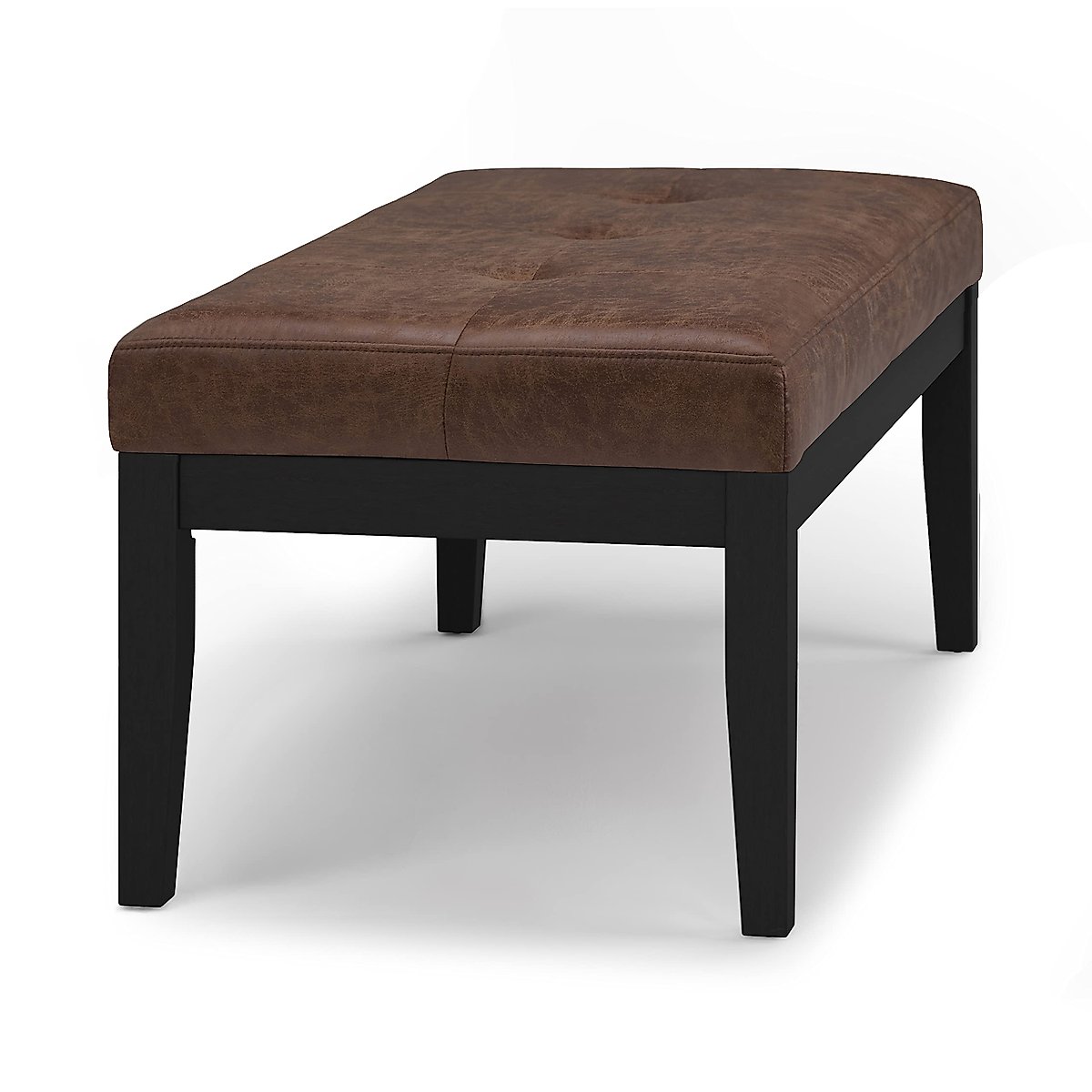 SIMPLIHOME Lacey 41 inch Wide Contemporary Rectangle Tufted Ottoman Bench in Distressed Chestnut Brown Vegan Faux Leather, Assembled, For the Living Room and Bedroom