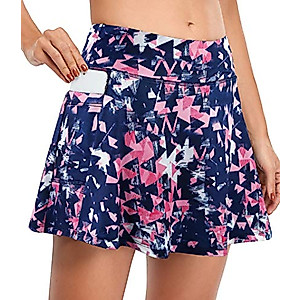 Fulbelle Womens Golf Skirt, Teen Girls Tennis Skorts Skirts for Women with Pockets Casual Summer Elastic Waistband Cute Athletic Skort Blue Pattern Large