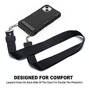 E-Tree Compatible with iPhone 14 Case for iPhone 13 Case Black, [with Crossbody Lanyard and Stand] [Shockproof] Protective Phone Cover for iPhone 13/14, Strap Around Neck