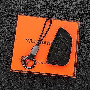 KINIVA Leather New Car Key Fob Cover Compatible with 2023 BMW i7 X5 X7 xi7 Series, Key Fob Keychain for BMW Remote Key Fob (X7 Black)