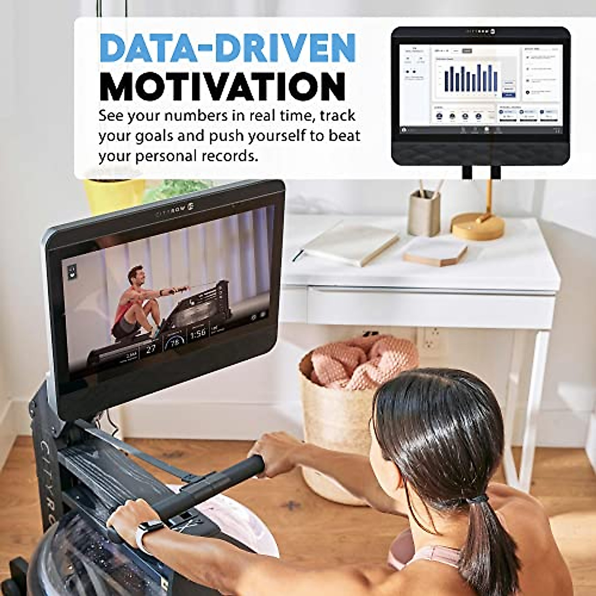 CITYROW Max Rower - Portable Rowing Machine for Home - Gym Quality Exercise Equipment - Low Impact, High Intensity Row Machine for All Fitness Levels - Large HD Touchscreen with Bluetooth Connectivity