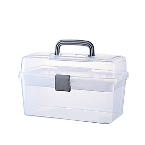 BangQiao Multipurpsoe Plastic Art Craft Storage Container Box Case with Handle and Removable Tray, Clear&Gray
