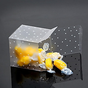 Ocmoiy 50Pcs Clear Favor Boxes for 2 Macarons 2 x 2 x 2 Inches White Dot Minigift Candy Boxes with Silver Ribbons Wedding Bridal Shower Baby Shower Christmas Party Favor Boxes