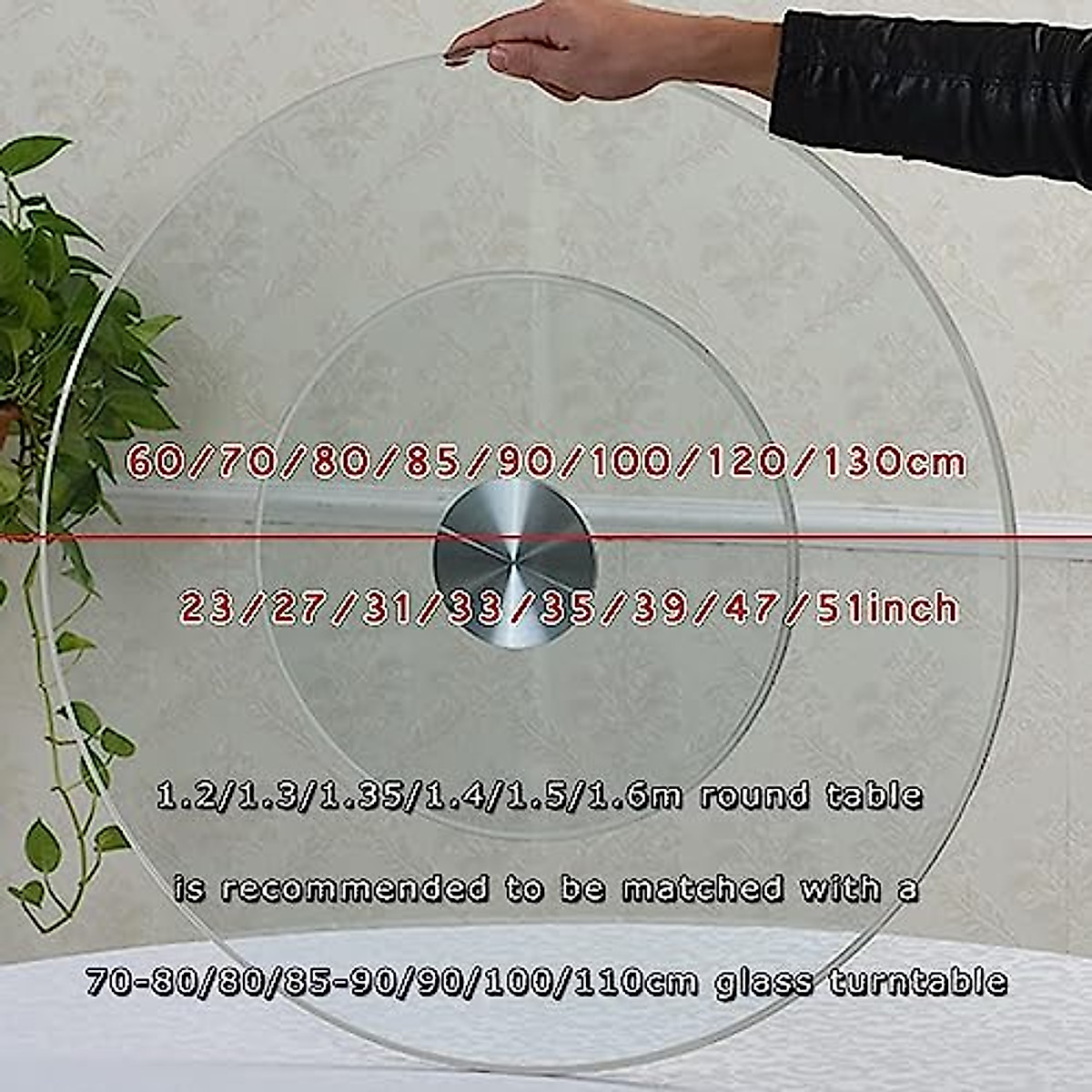 Yesbon Large Glass Lazy Susan Turntable Dining Table, Round Tempered Glass Turntable Swivel Tray Anti-tilt Spinning Dining Table Centerpiece, for Kitchen Dining, Parties,90cm
