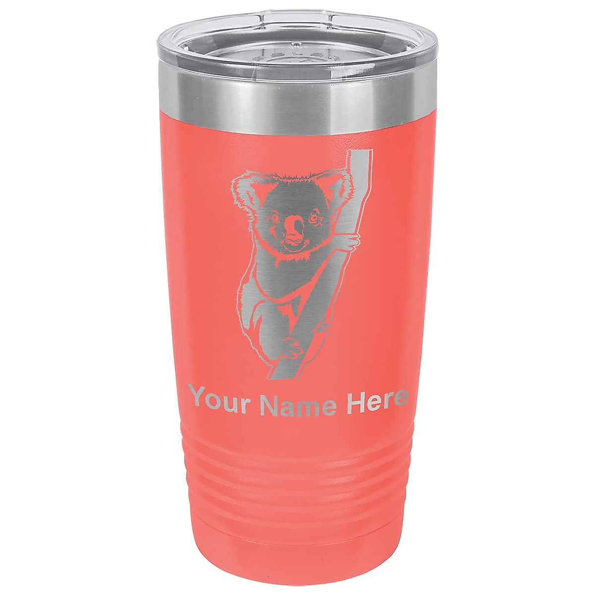 LaserGram 20oz Vacuum Insulated Tumbler Mug, Koala Bear, Personalized Engraving Included (Coral)