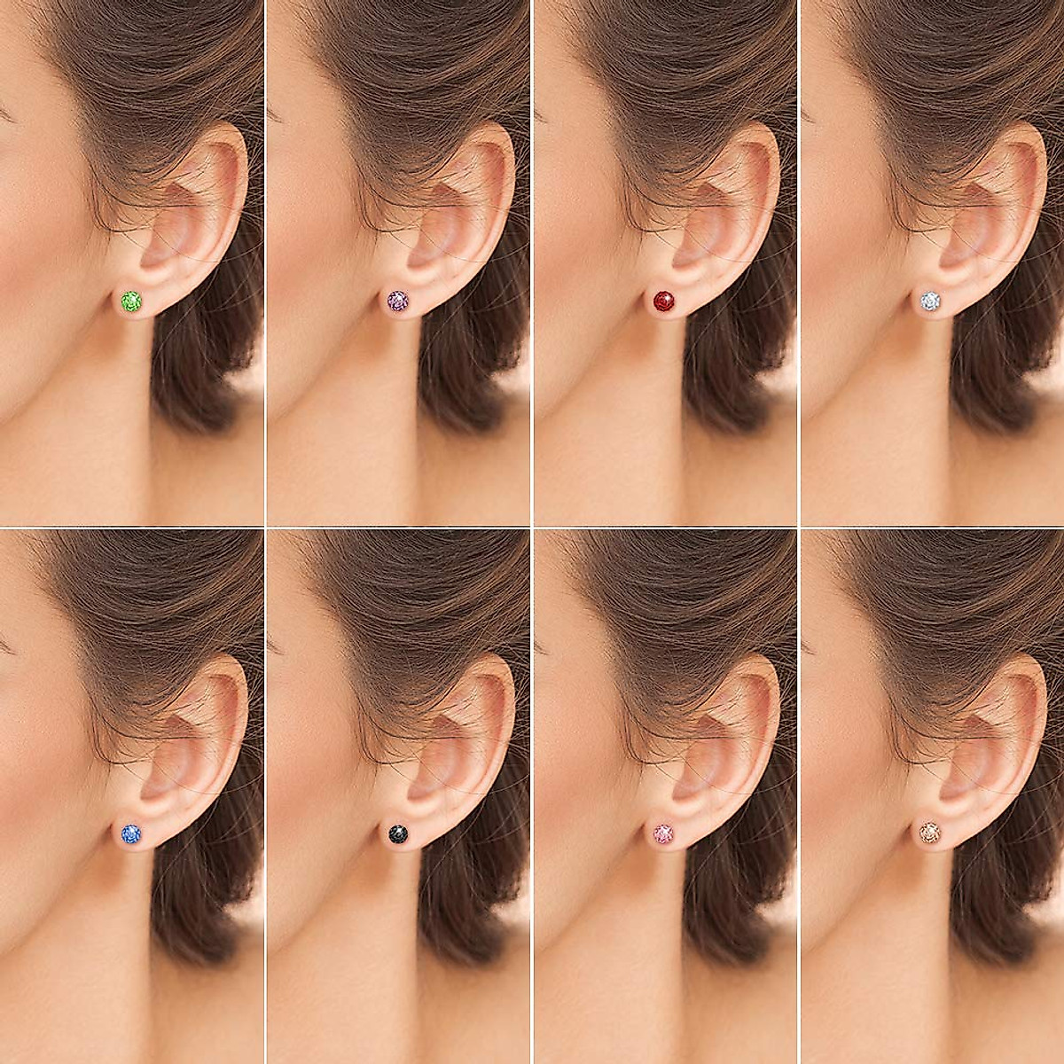 Unendlich U 8 Pairs Rhinestones Crystal 6mm Ball Stud Earrings Set Fireball Disco Ball Pave Bead Earrings Hypoallergenic for Women