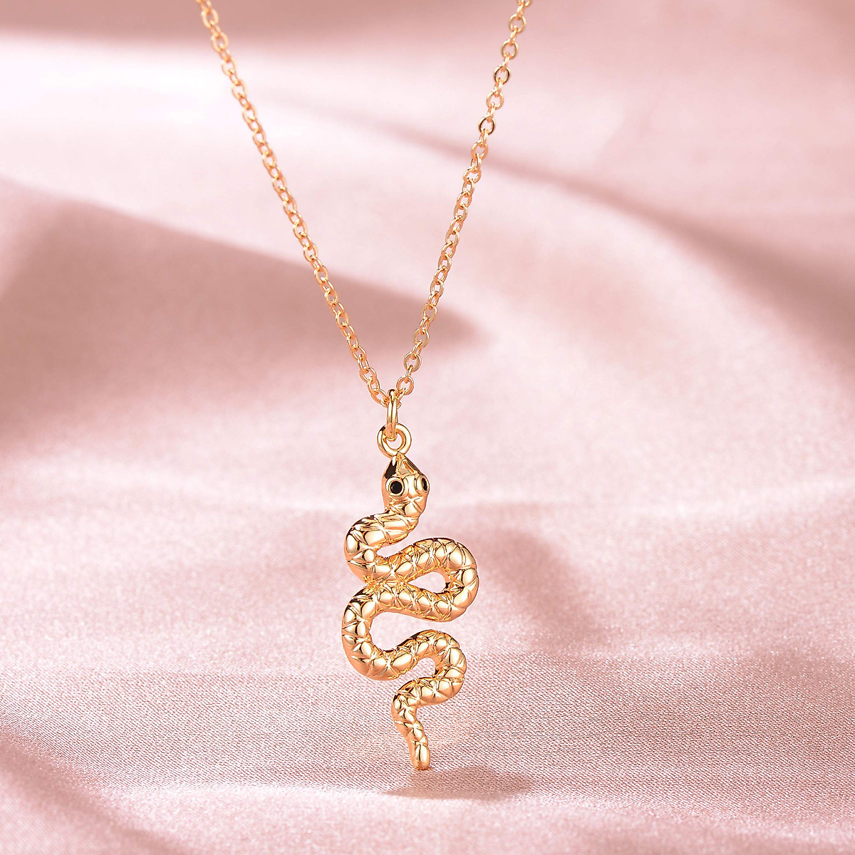 MEVECCO Dainty Gold Snake Necklace for Women 18k Gold Plated Serpent Snake Charm Necklace Cubic Zircon Snake Pendent Chunky Gold Snake Simple Minimalist Delicate Handmade Boho Jewelry For Her