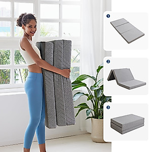 AMICLIBER 3 Inch Tri-Fold Mattress, Small Single Memory Foam Foldable Mattress, Tri Folding Mattress with Washable Cover, 75"x 25"x 3"