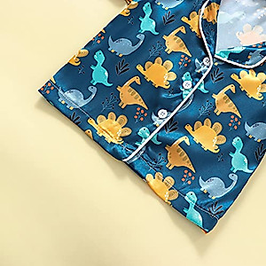 Qiylii Toddler Baby Boy Silk Pajamas Cow/Dinosaur Satin Pajamas Set Short Sleeve Button-Up Top Shorts 2PC PJs Summer (as1, age, 5_years, Blue)