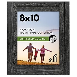 Americanflat 8x10 Picture Frame with Polished, Crystal Clear Glass - Hampton Collection - Distressed Wood Picture Frames for Tabletop and Wall Display - Charcoal Black