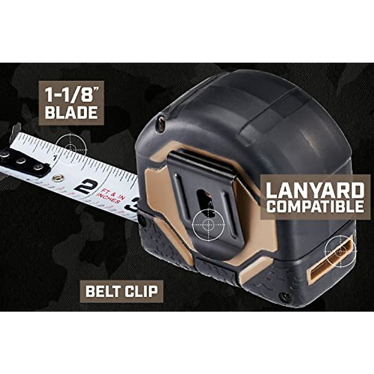 Spec Ops Tools 25-Foot Tape Measure, 1 1/8" Double-Sided Blade, Military-Grade Composite Case, 3% Donated to Veterans,