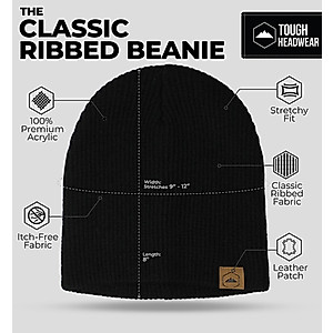Tough Headwear Beanies for Men & Women - Knit Beanie, Warm & Soft Ribbed Beanie, Daily Knit Hat, Women & Mens Toboggan Hat for Cold Weather Black