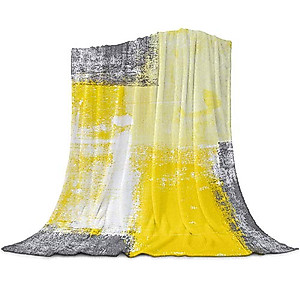 MuswannaA Flannel Fleece Throw Blanket Minimalist Yellow Gray Abstract Geometric Oil Painting Style Ultra-Soft Lightweight Microfiber Fuzzy Blanket Cozy Warm Blanket for Couch Sofa Bed- 39''x49''
