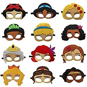 12 Packs Princess Masks for Girls Party Dress Up Party Favors, Princess Birthday Party Decorations with 12 Different Types Princess Masks for Kids Party Supplies
