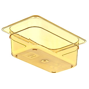 Carlisle FoodService Products Storplus High Heat Food Pan Steam Table Pan, Chafing Pan for Catering, Buffets, Restaurants, High Heat Plastic, 1/4 Size 4 Inches Deep, Amber