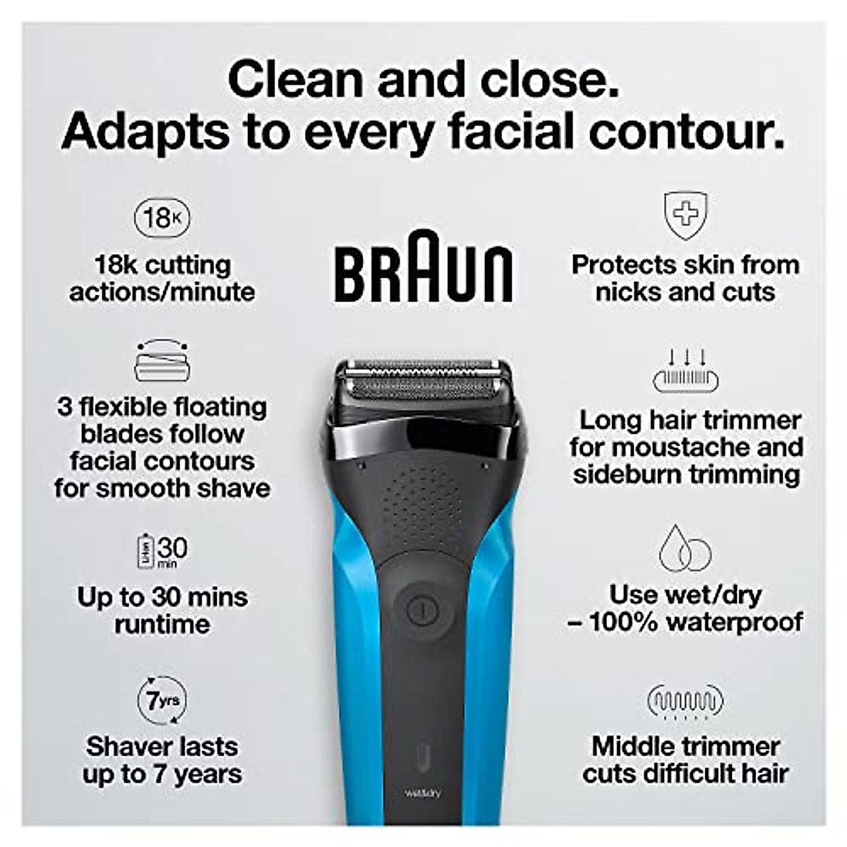 Braun Electric Razor for Men, Series 3 310s Electric Foil Shaver, Rechargeable, Wet & Dry