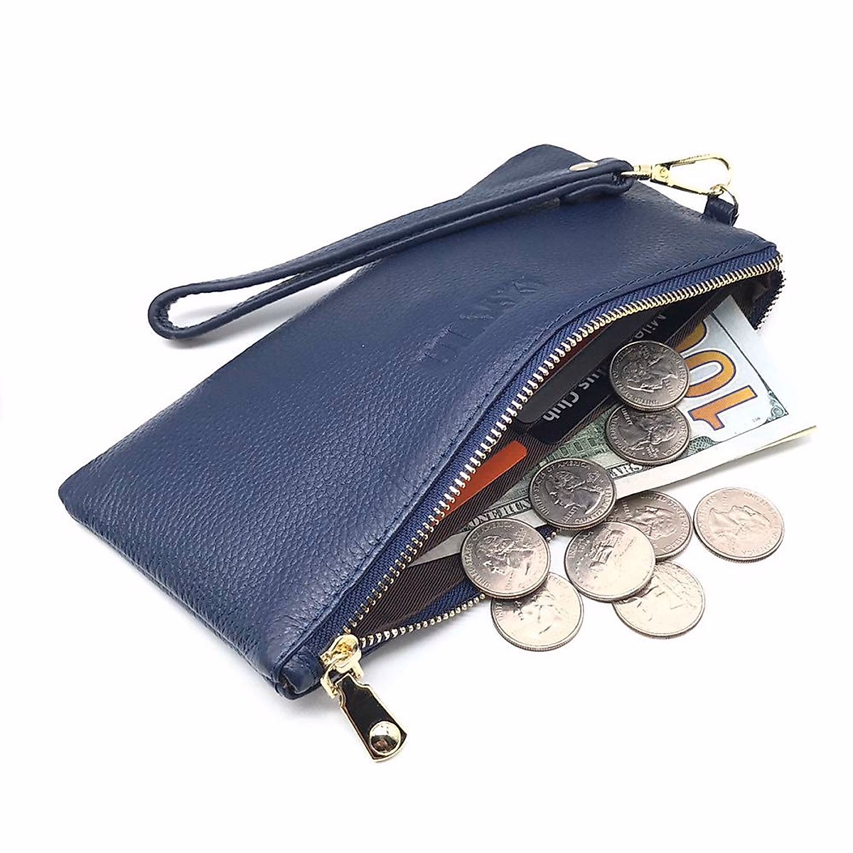 IXYVIA RFID Blocking Women's Leather Wristlet Clutch Wallet, Smartphone Wristlet Purse Signature Wallet (Dark Blue)