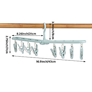 LMSAWK Hangers Foldable for Suitcase, Plastic Portable Hangers, Folding Sock Rack, Hangers for Traveling Camping RV Cruises, 12 Pcs of Hanger Add One Sock Clip, Bule
