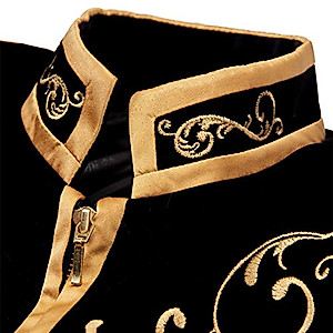 PYJTRL Mens Stylish Court Prince Black Velvet Gold Embroidery Blazer Suit Jacket (Black, 40)