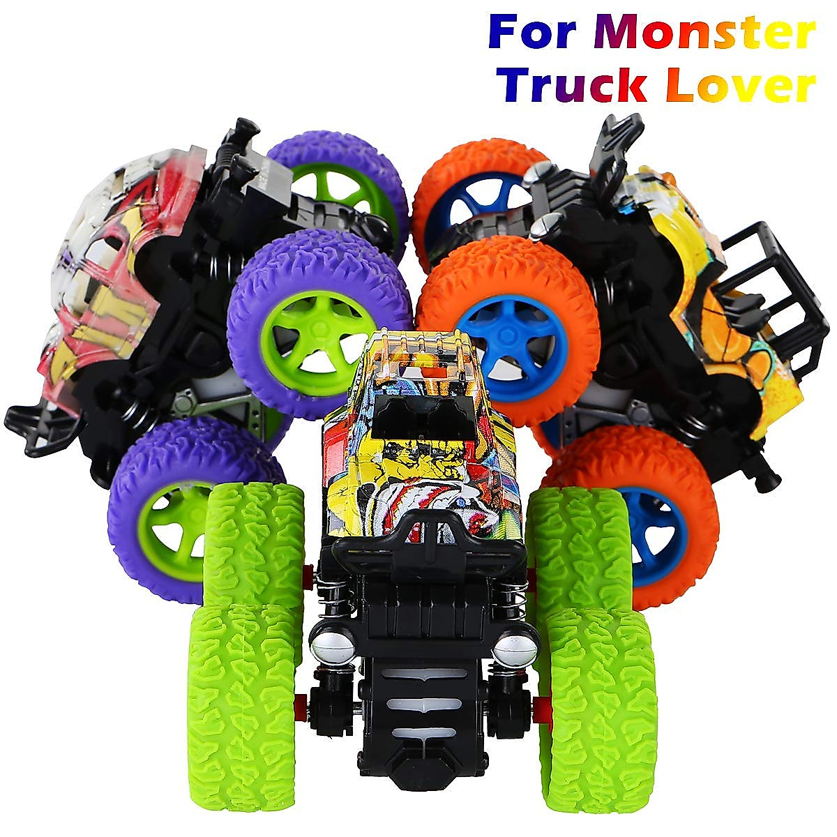 CozyBomB Friction Powered Monster Trucks Toys for Boys - Push and Go Car Vehicles Truck Playset, Inertia Vehicle, Kids Birthday Christmas Party Supplies Gift 3 Years Old (Orange,Purple,Green)