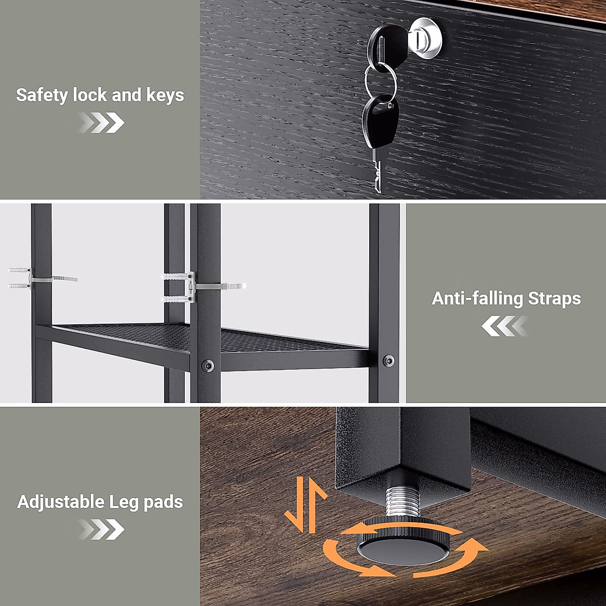 Homieasy Vertical Filing Cabinet with Lock & Charging Station, Large Drawer Wood File Cabinet with Bookshelf, Printer Stand with Open Storage Shelf, fits Letter Size for Home Office, Black and Rustic