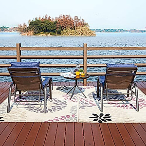 LOKATSE HOME 3 Pieces Outdoor Patio Chaise Lounge Chair Lounger Seating Furniture Set with Cushions and Table, Navy Blue