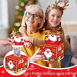 Meiidoshine Christmas Money Box for Gift Pull, Surprise Money Holder for Kids Adults, DIY Fun Holiday Cash Box for Women Men Girls Boys Mom Dad Friends, Include 100Pcs Transparent Bags
