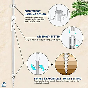 ROWHY 6.5FT Beach Umbrella UV 50+ Outdoor Portable Sunshade Umbrella With Push Button Tilt Sand Anchor and Carry Bag for Patio Garden Beach Pool Backyard (Red and Orange Stripe)